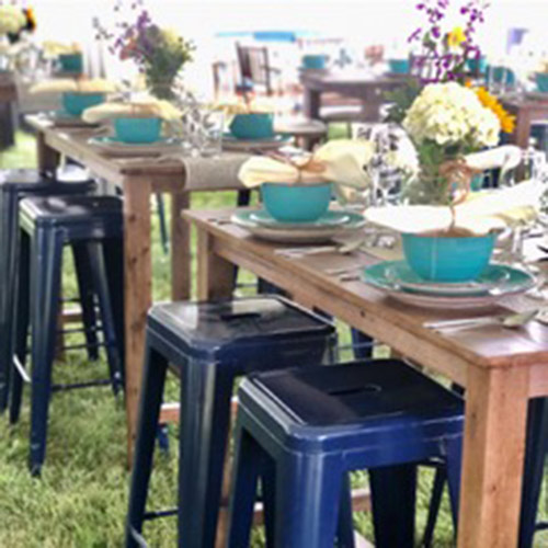 4 Foot Bistro Style Bar Table with (4) Blue Bar Stools Rental ...